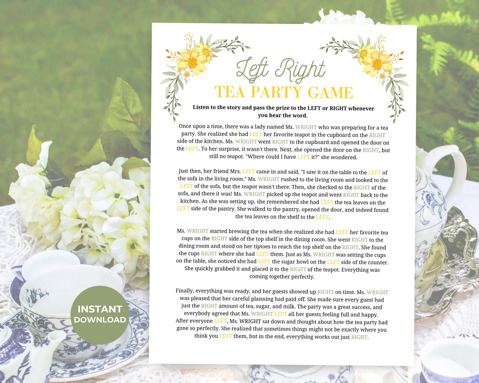 Printable Tea Party Game, Pass the Prize Tea Party Game, Tea Party ...