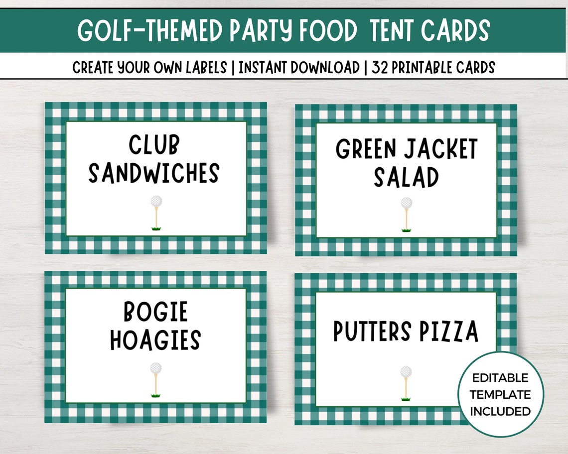 Gingham Golf Party Food Tent Card, Golf Food Labels, Editable Buffet ...