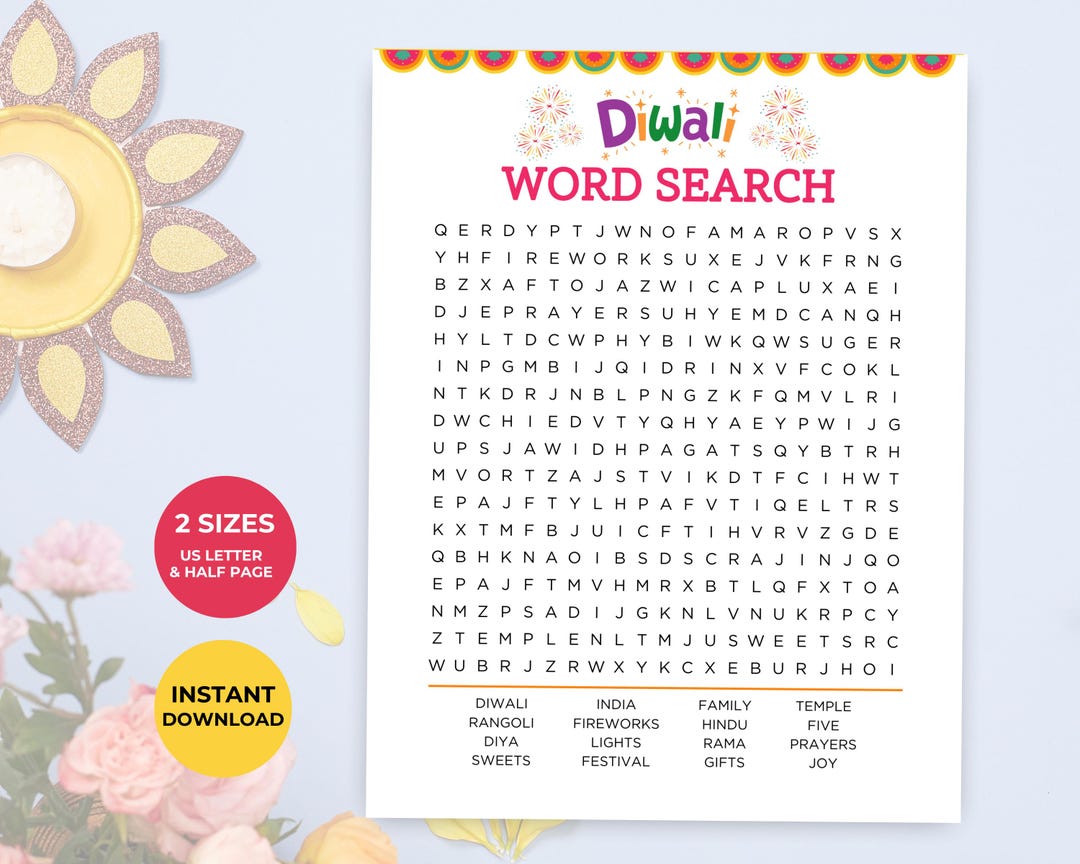 Diwali Word Search, Diwali Game Printable, Diwali Party Game, Diwali ...