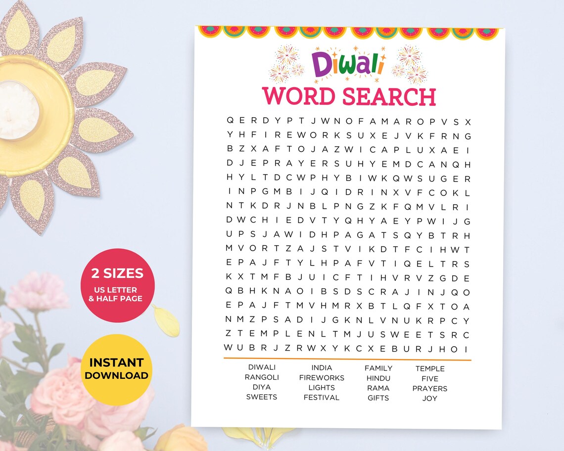 Diwali Word Search, Diwali Game Printable, Diwali Party Game, Diwali ...