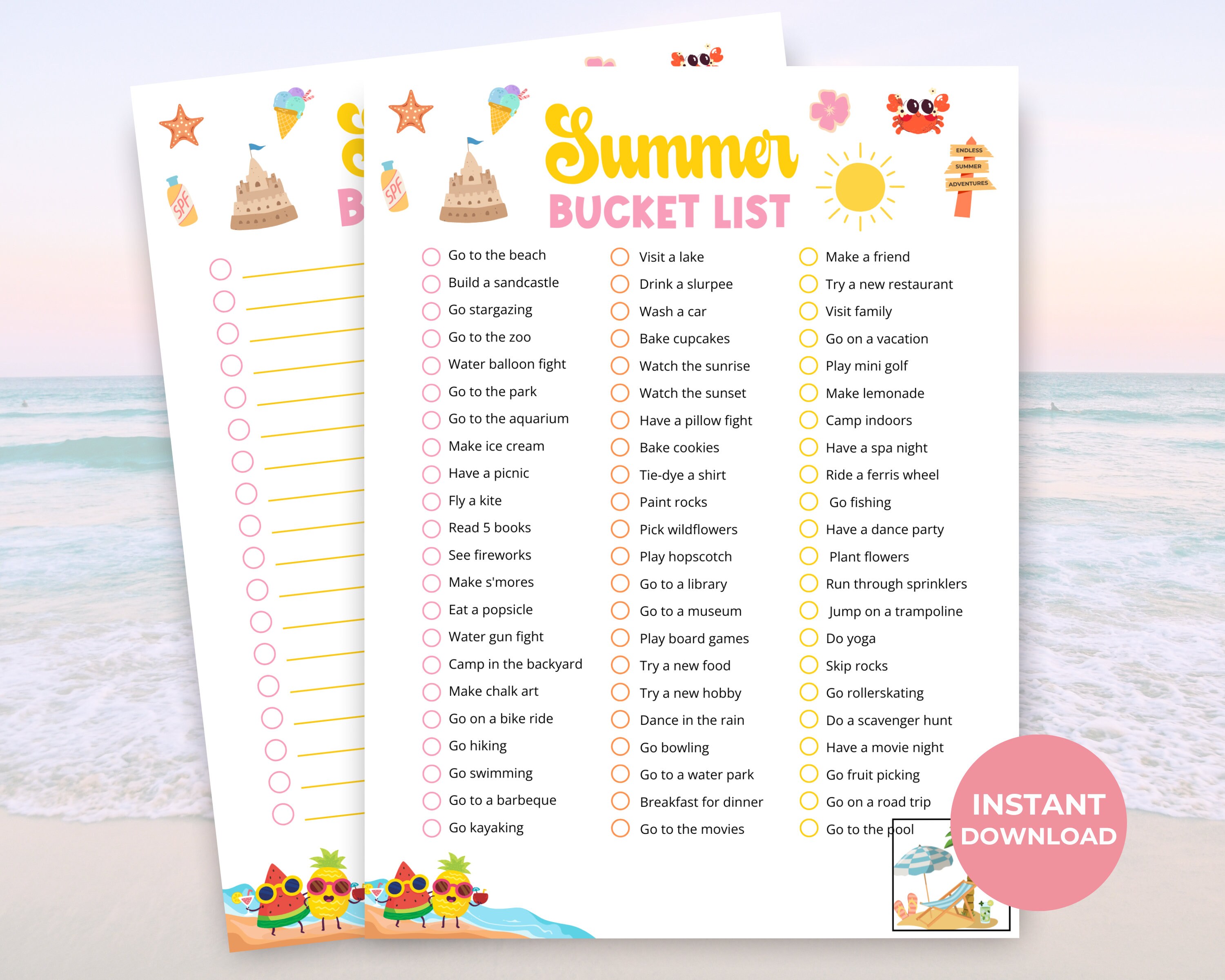 Summer Bucket List Printable, Summer Break Bucket List, Summer Activity ...
