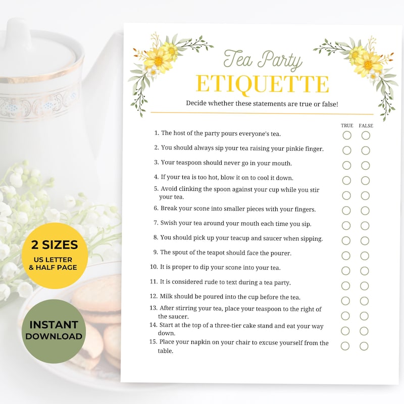 Tea Party Etiquette Game - Etsy