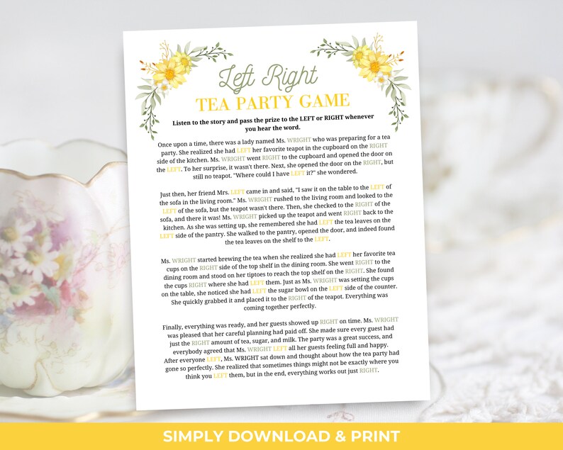 Printable Tea Party Game, Pass the Prize Tea Party Game, Tea Party ...