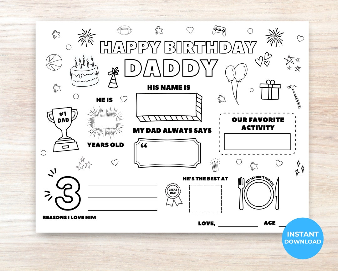 Happy Birthday Dad Coloring Page, Printable All About Dad Activity ...