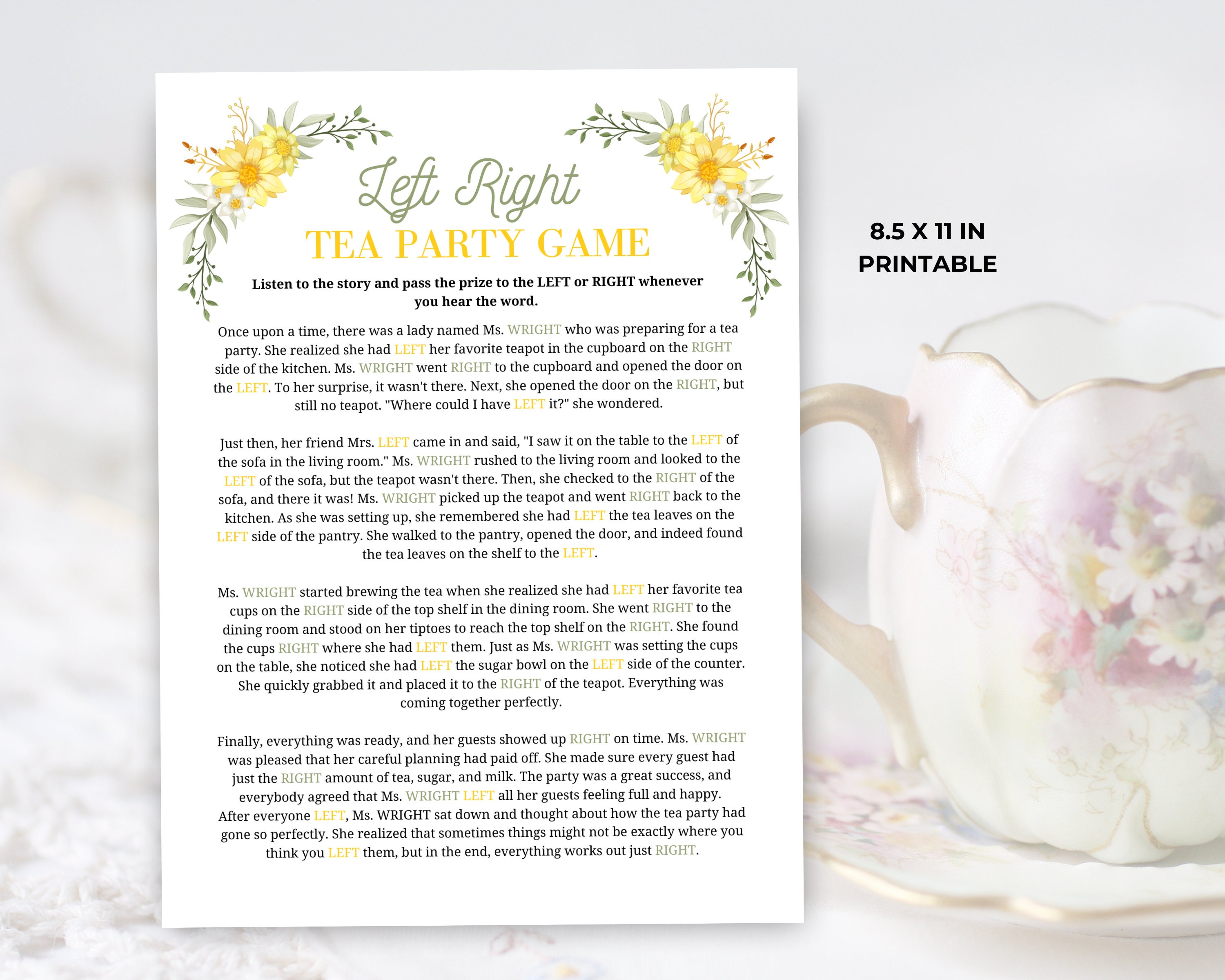 Printable Tea Party Game, Pass the Prize Tea Party Game, Tea Party ...