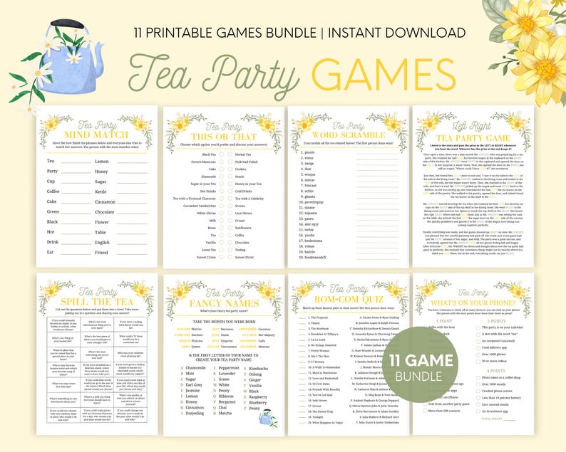 Tea Party Games Bundle Printable, Adult Tea Party Games, Tea Party ...