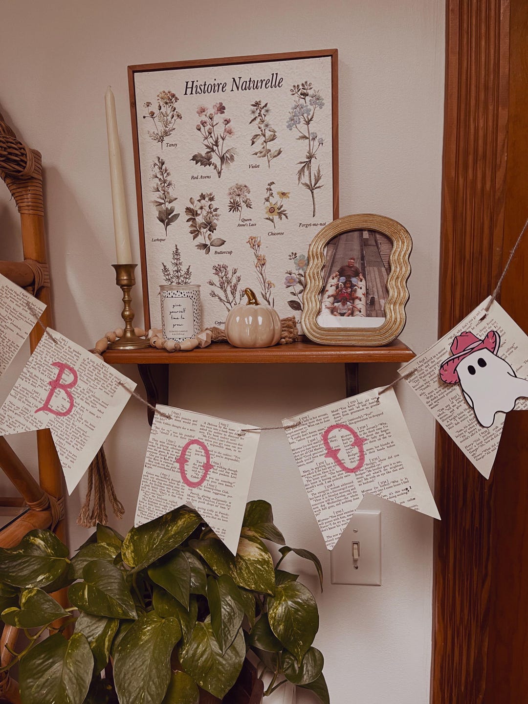 BOO Disco Cowgirl Ghost Banner Vintage Book Page BANNER Sign Cowboy Hat ...