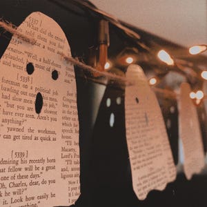 Vintage Book Page Ghost BANNER Sign Farmhouse Decor Garland Rustic Book Page Art Fall Halloween ...