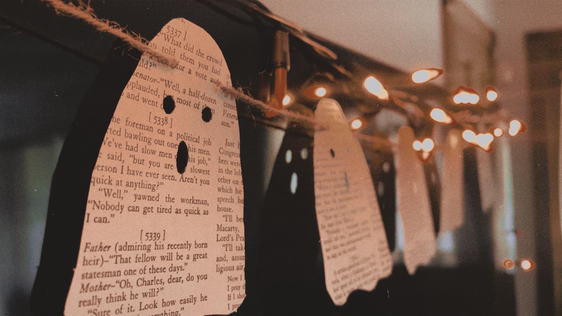 Vintage Book Page Ghost BANNER Sign Farmhouse Decor Garland Rustic Book ...