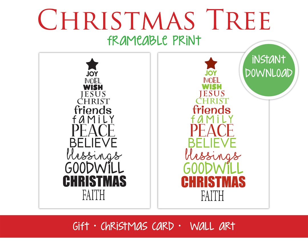 Christmas Tree Print | Christmas Printable Wall Art | Word Christmas ...