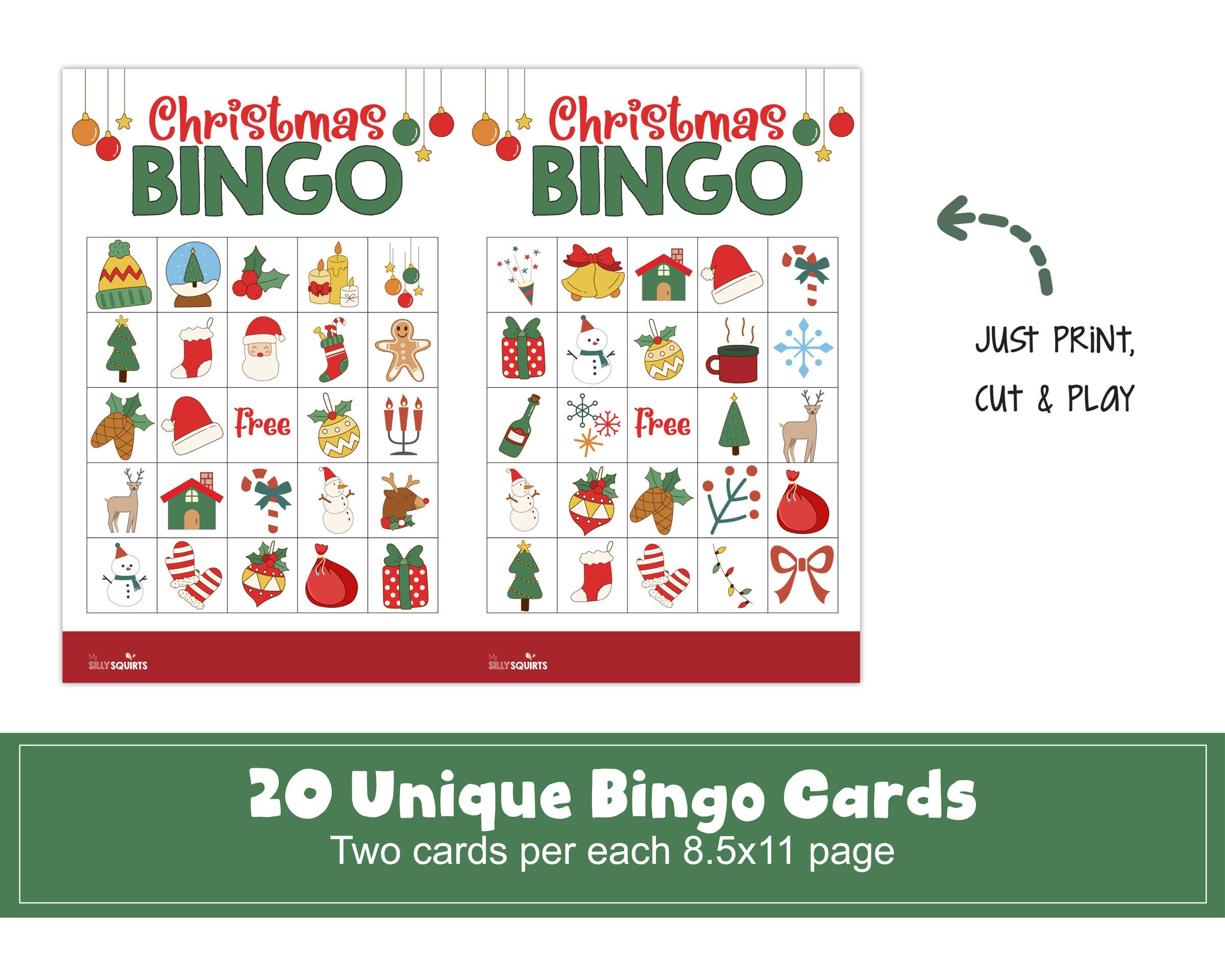 Christmas Bingo, Printable Christmas Bingo, 20 Unique Bingo Cards ...