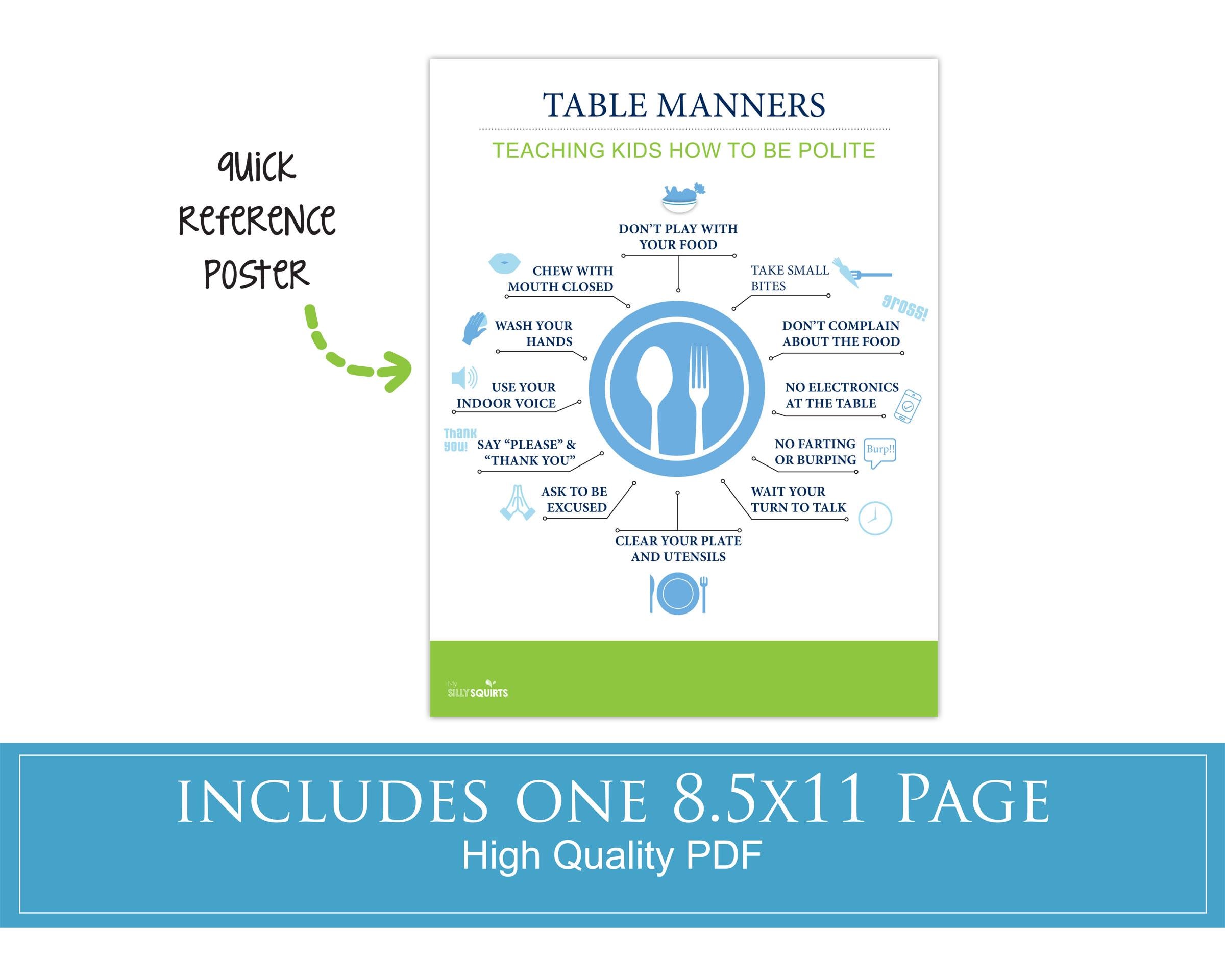 Table Manners Chart: Kids Dining Etiquette Printable (PDF) - Etsy