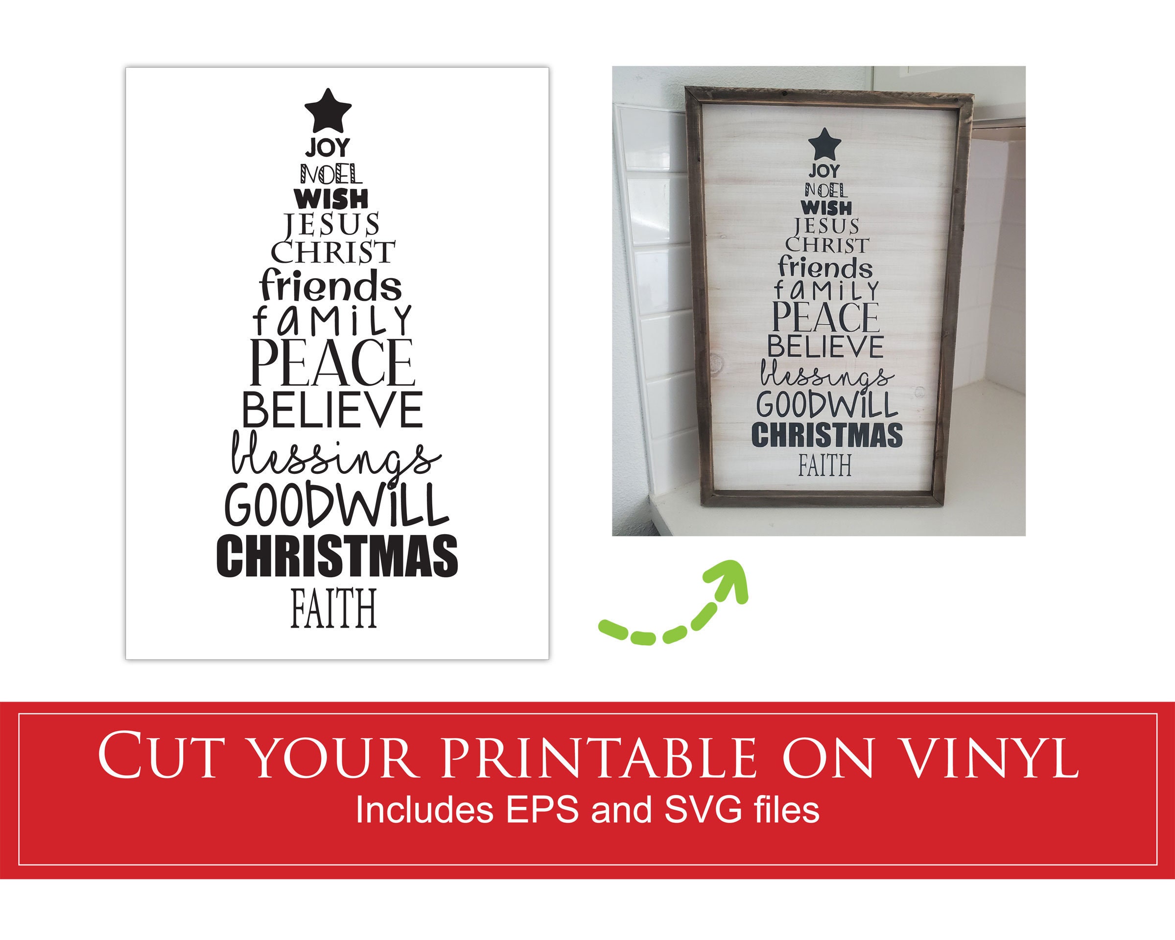 Christmas Tree Word Art Print: Holiday Wall Decor (SVG, PDF Digital ...