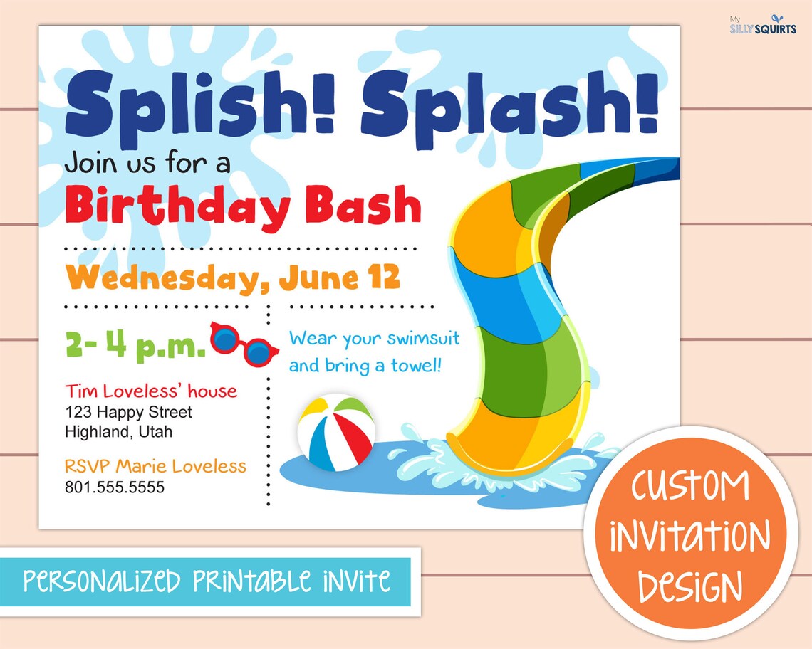 Birthday Water Party Invitation, Custom Invitation, Personalized Invite ...