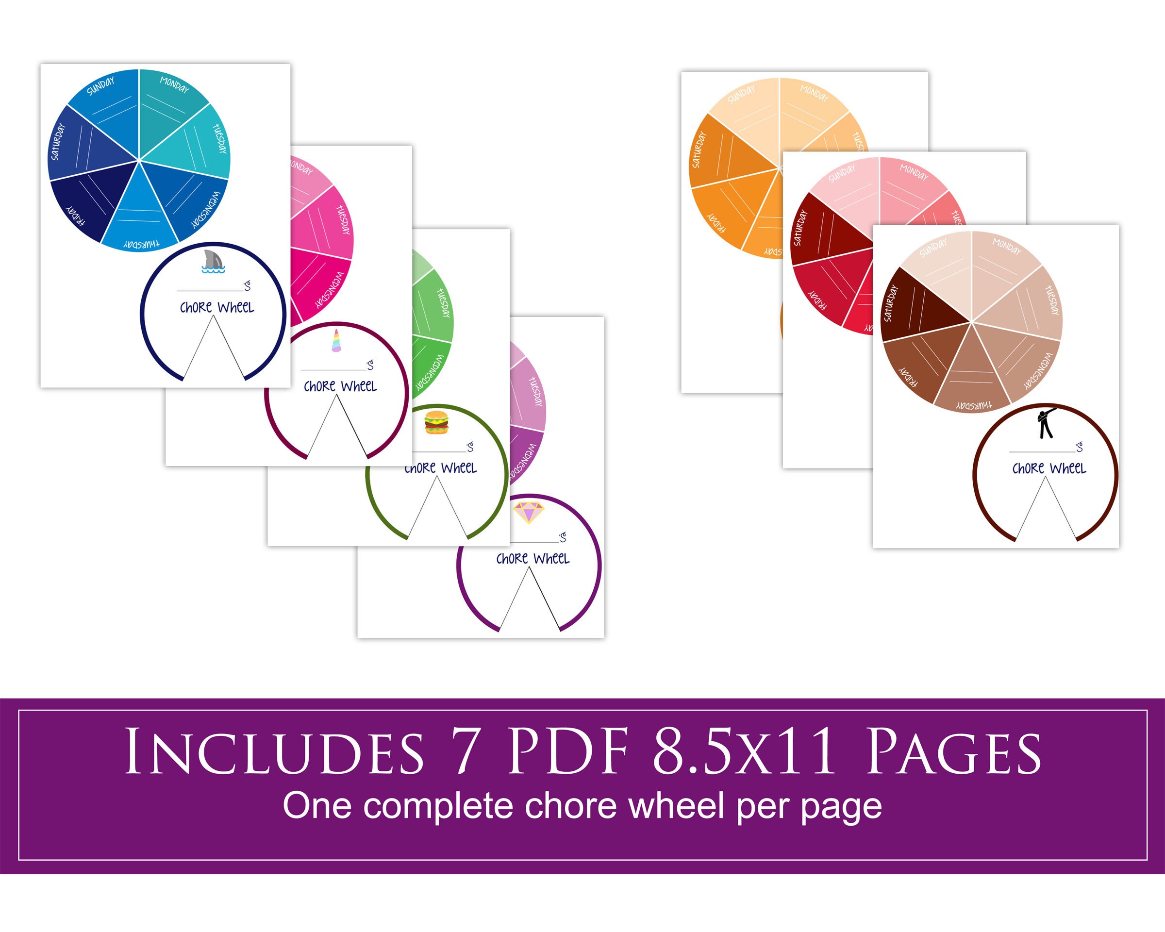 Printable Chore Wheel, Chore Chart, Daily Chore Chart, Instant Download ...