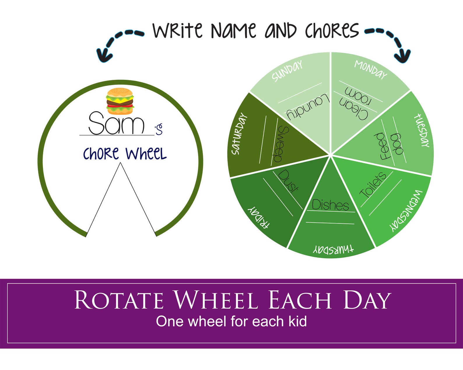 Printable Chore Wheel, Chore Chart, Daily Chore Chart, Instant Download ...