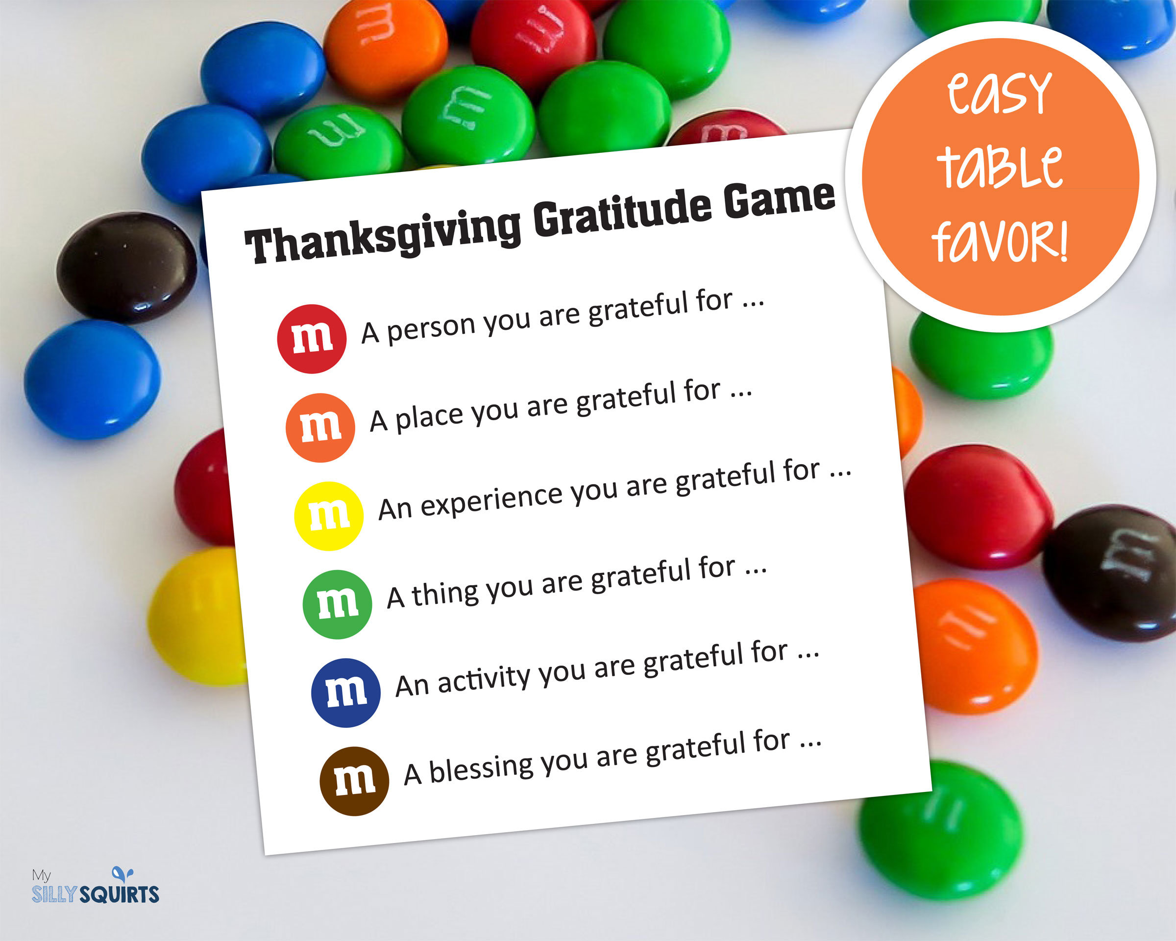 M&M Thanksgiving Gratitude Game Printable, Thanksgiving Table Favor ...