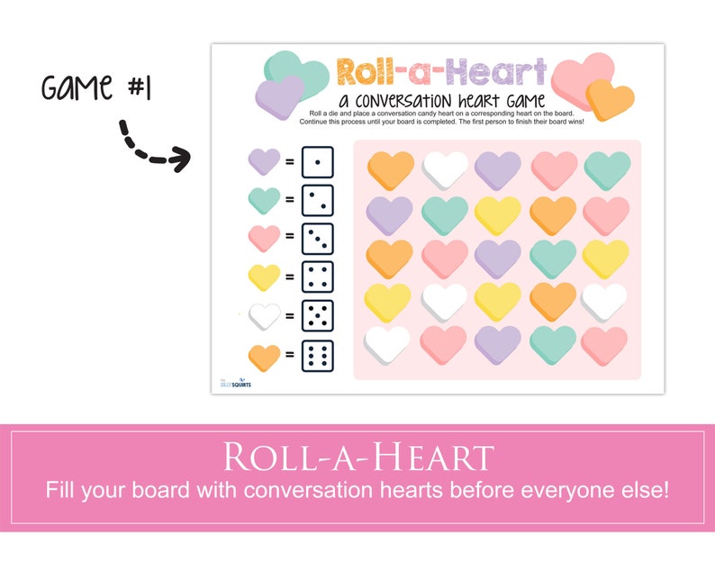 Valentine's Day Printable Games, Classroom Valentine Party, Rolling ...