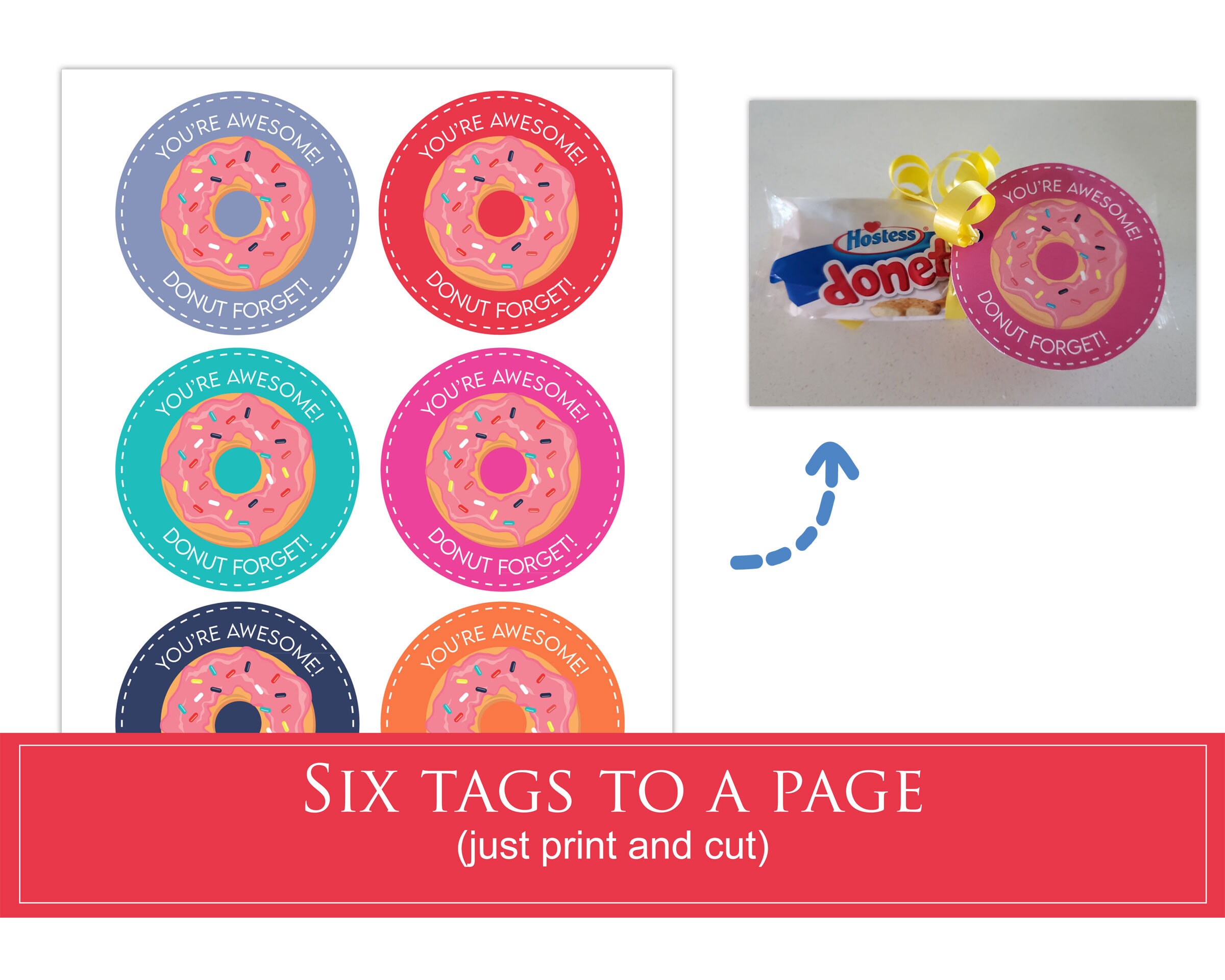 Colorful Donut Gift Tag, Donut Forget You're Awesome Favor Tag ...