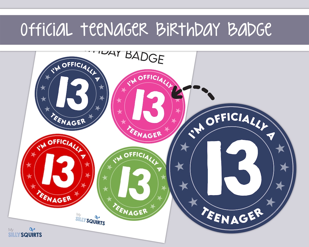 Officially Teenager Printable Birthday Badge, Birthday Badge, Teenager ...