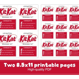 Kit Kat LDS Baptism Gift Tags: Printable Candy Bar Labels (digital ...