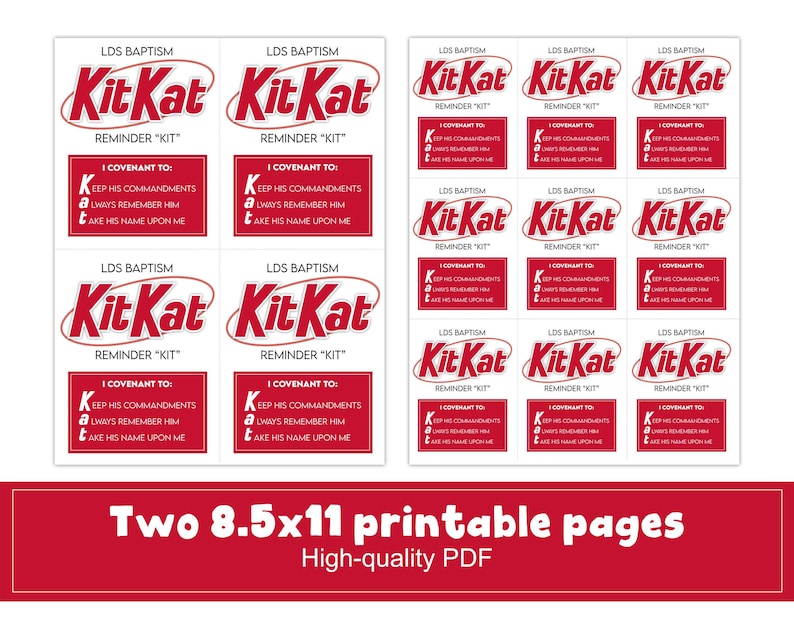 Kit Kat LDS Baptism Gift Tags: Printable Candy Bar Labels (digital ...