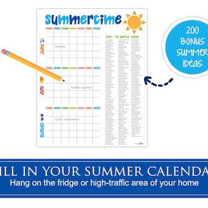 Summer Bucket List Calendar: 3-month Activity Poster (digital Download ...