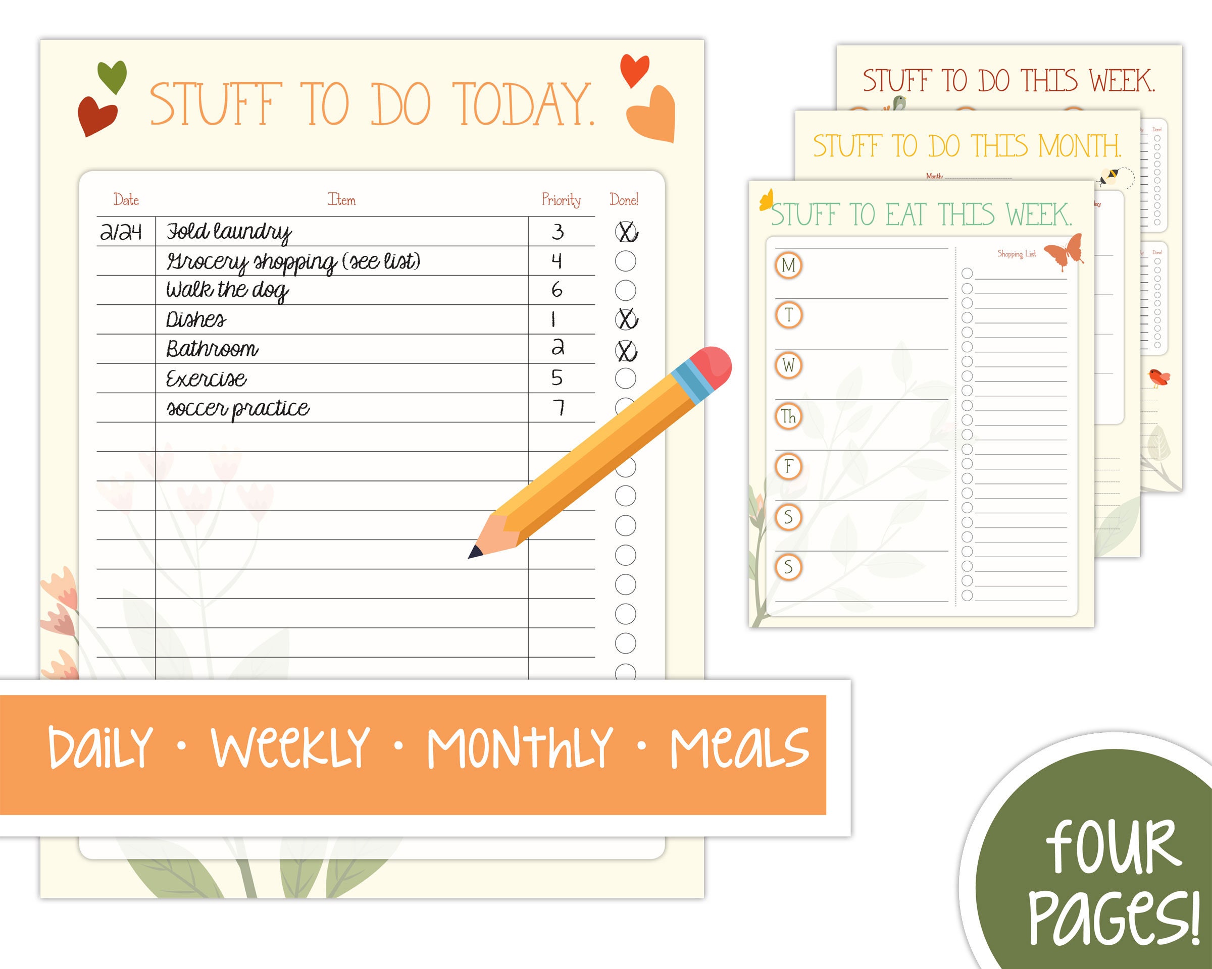 Printable Daily Planner: Weekly, Monthly To-do List (PDF) - Etsy