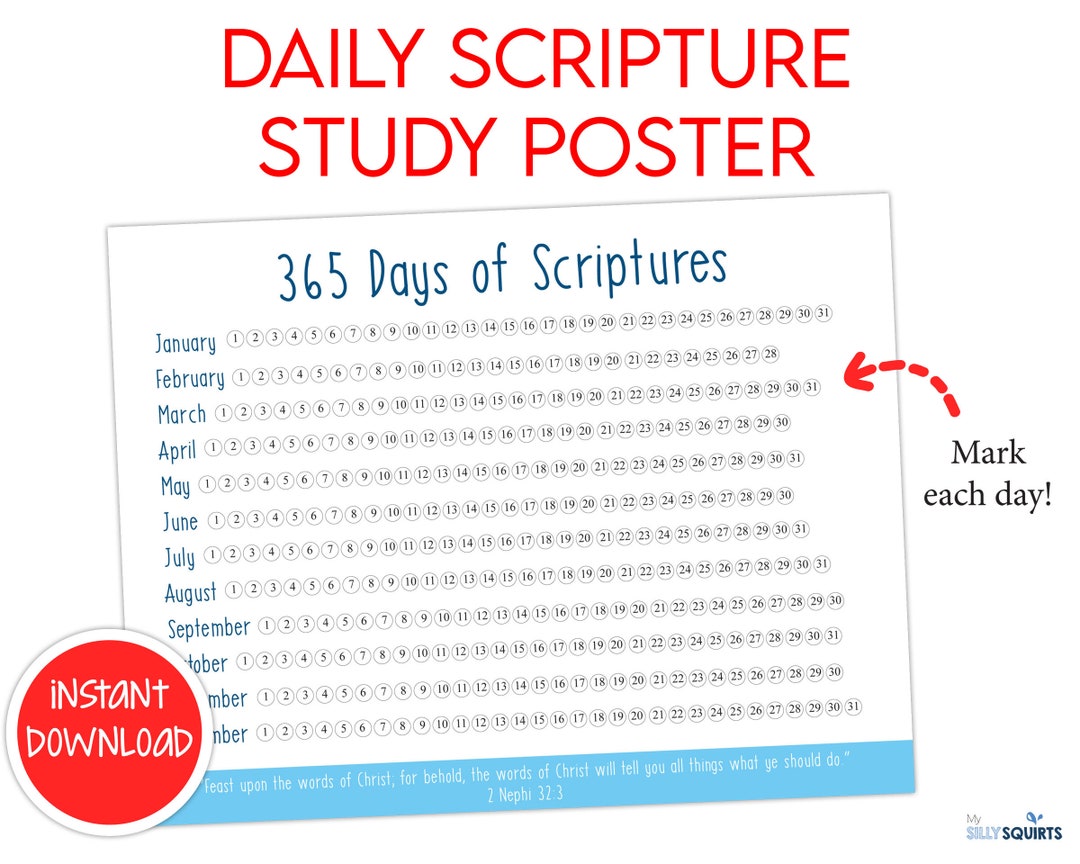 365 Days of Scripture Study Poster, Daily Scripture Study Tracker, LDS ...