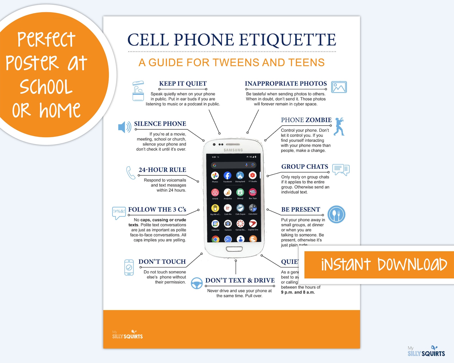 Cell Phone Etiquette Guide for Teens: Classroom Poster (digital ...