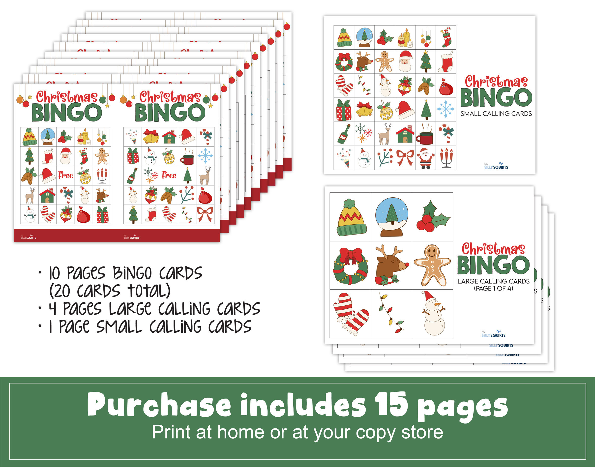 Christmas Bingo, Printable Christmas Bingo, 20 Unique Bingo Cards ...