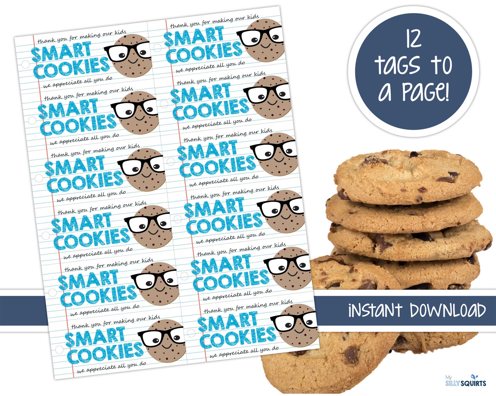 Printable Teacher Cookie Thank You, Cookie Treat Gift Tag for Teacher ...