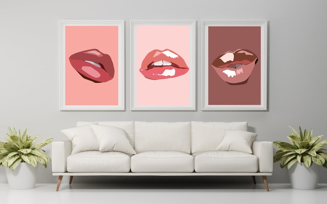Lips Printable Wall Art, Set of 3 Digital Prints, Lips Design, Large ...