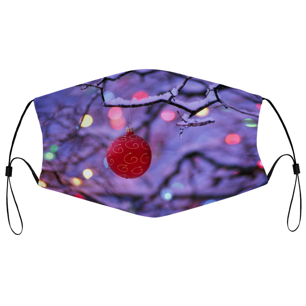 Winter Branch Snow Holiday Christmas Trees Lights Red Ornament Cloth ...