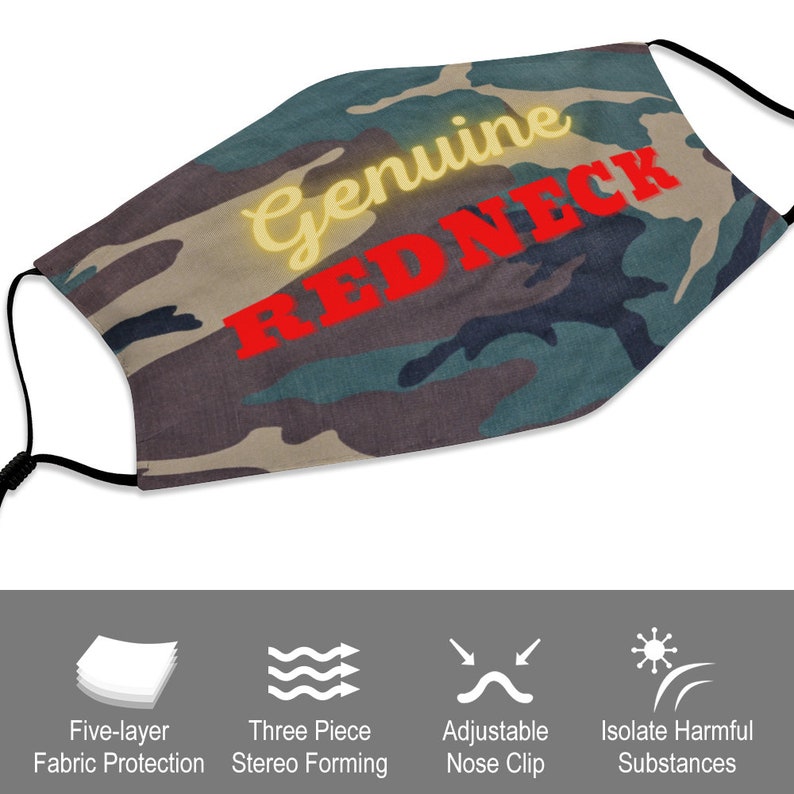 Genuine Redneck Camouflage Camo Red Yellow Cloth Face Mask W/ 2 ...