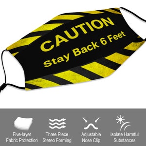 Caution Stay Back 6 Feet Social Distancing Cloth Face Mask W/ - Etsy