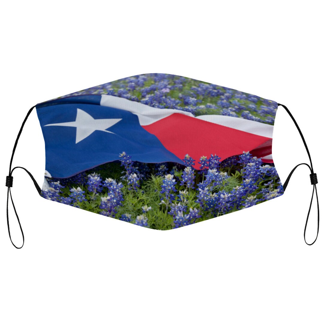 Texas Flag Lone Star State Texan Pride Bluebonnets Cloth Face Mask W/ 2 ...