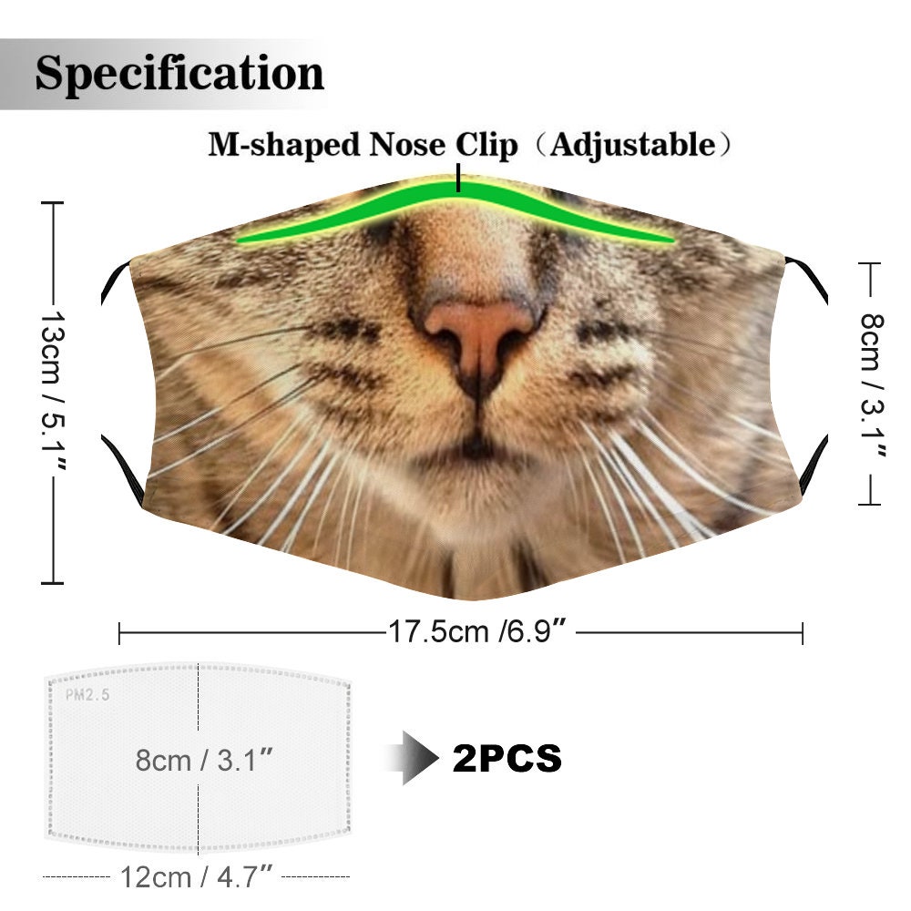 Brown Tabby Cat Kitty Feline Cloth Face Mask - 2 Replaceable Filters ...