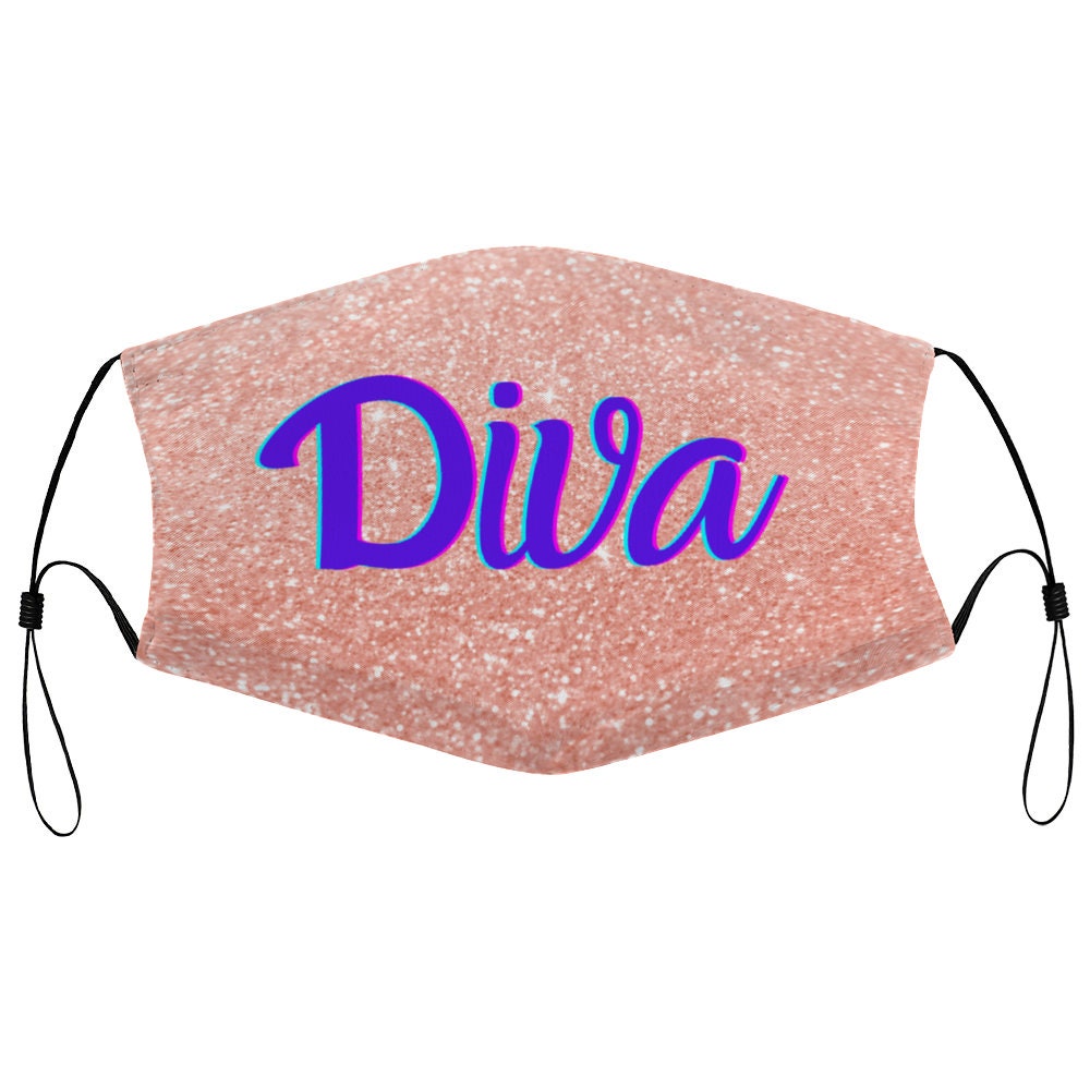 Diva Pink Glitter Background Purple Sassy HBIC Cloth Face Mask With 2 ...