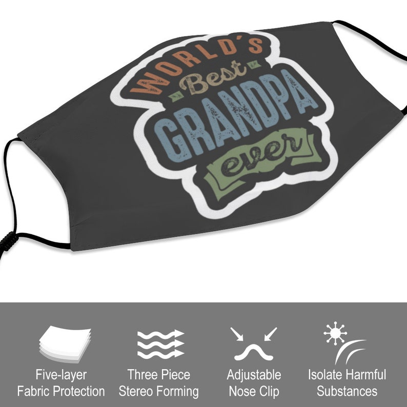 World's Best Grandpa Ever Pop Papa Paw Gramps Gray Cloth Face Mask W/ 2 ...