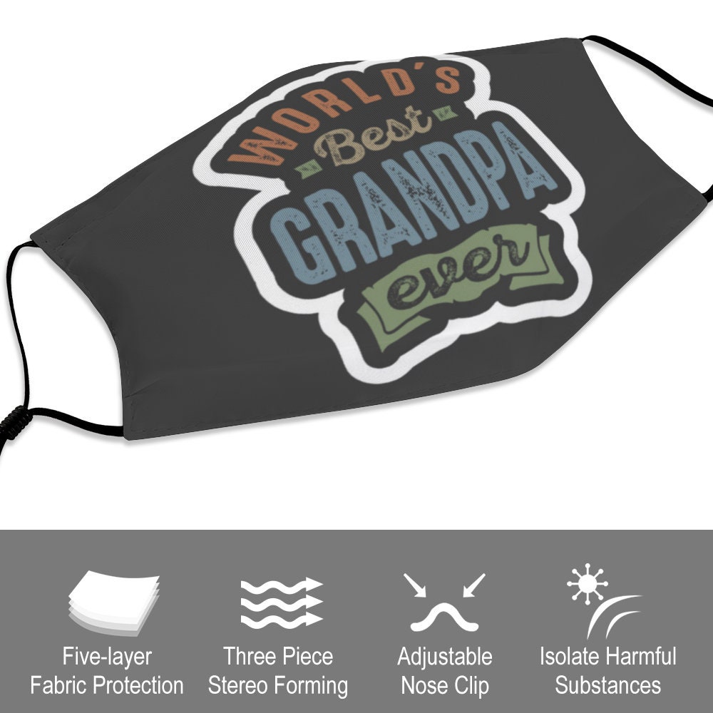 World's Best Grandpa Ever Pop Papa Paw Gramps Gray Cloth Face Mask W/ 2 ...