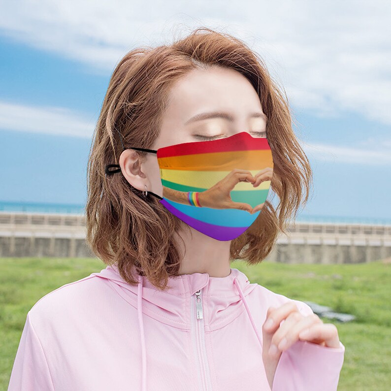 LGBTQIA Pride Heart Love Rainbow Flag Cloth Face Mask With 2 ...
