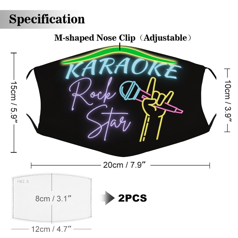 Karaoke Rock Star Neon Singing Microphone Black Cloth Face Mask With 2 ...