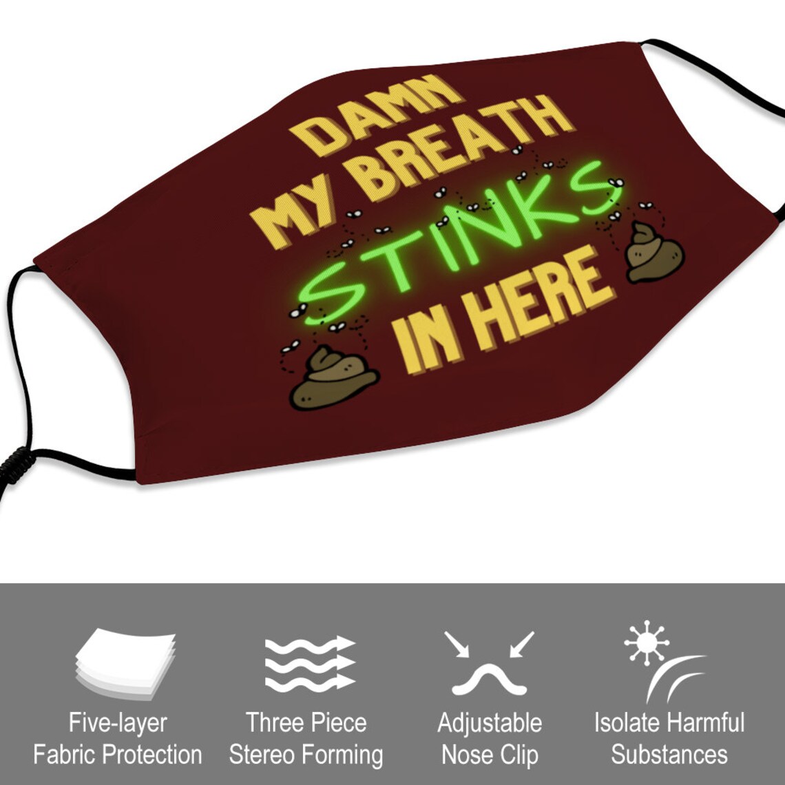 Damn My Breath Stinks Here Funny Cloth Face Mask W/ 2 Replaceable ...