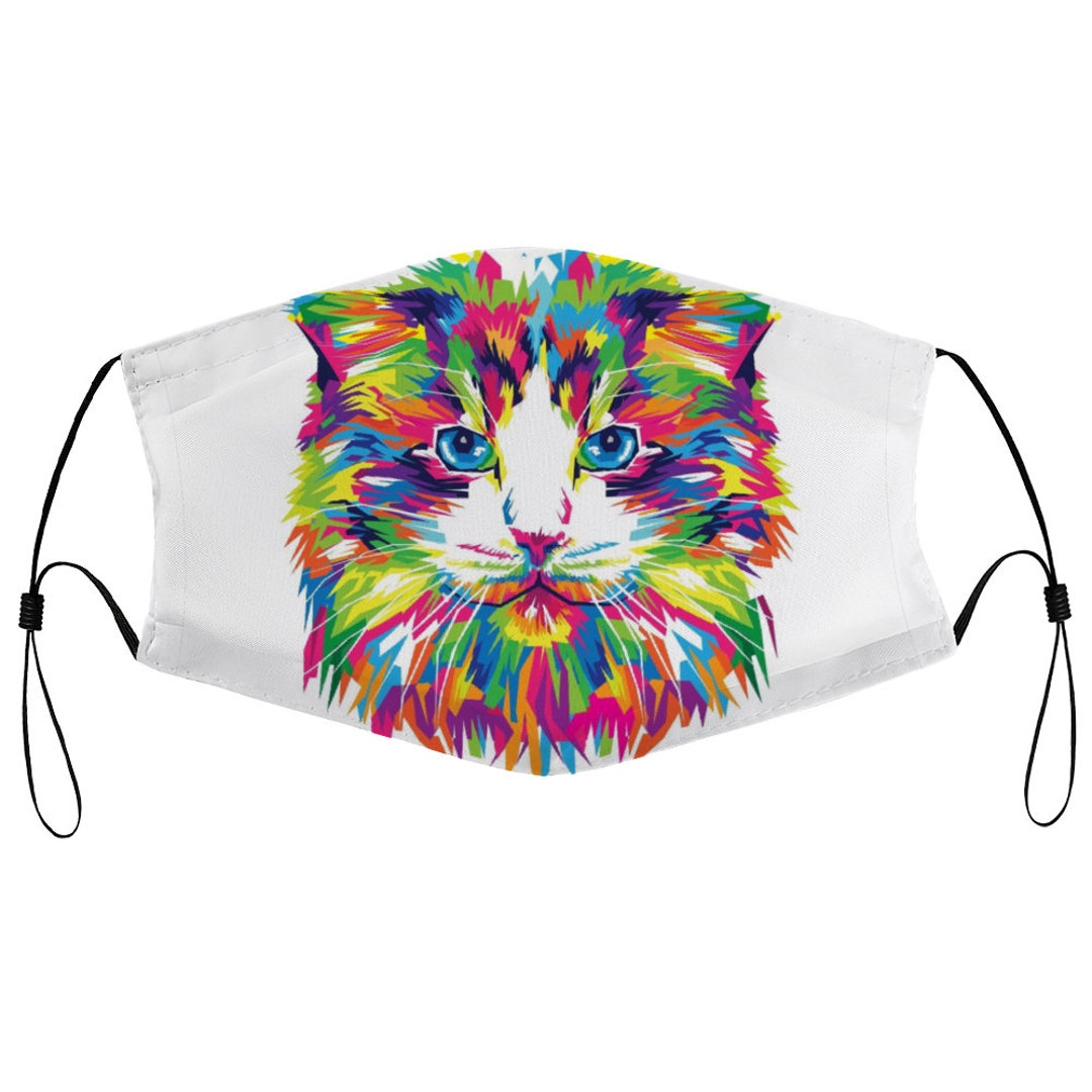 Colorful Rainbow Cat Kitty Cloth Face Mask W/ 2 Replaceable Filters ...