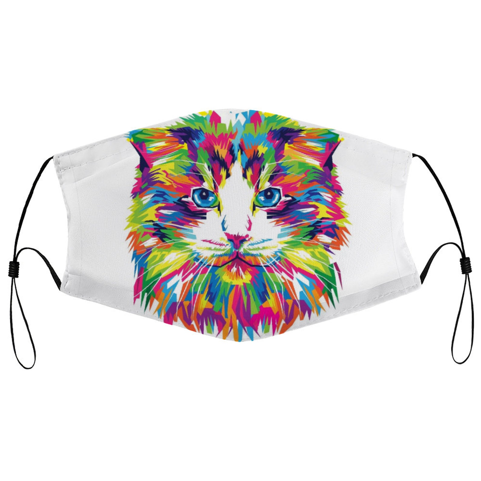 Colorful Rainbow Cat Kitty Cloth Face Mask W/ 2 Replaceable Filters ...