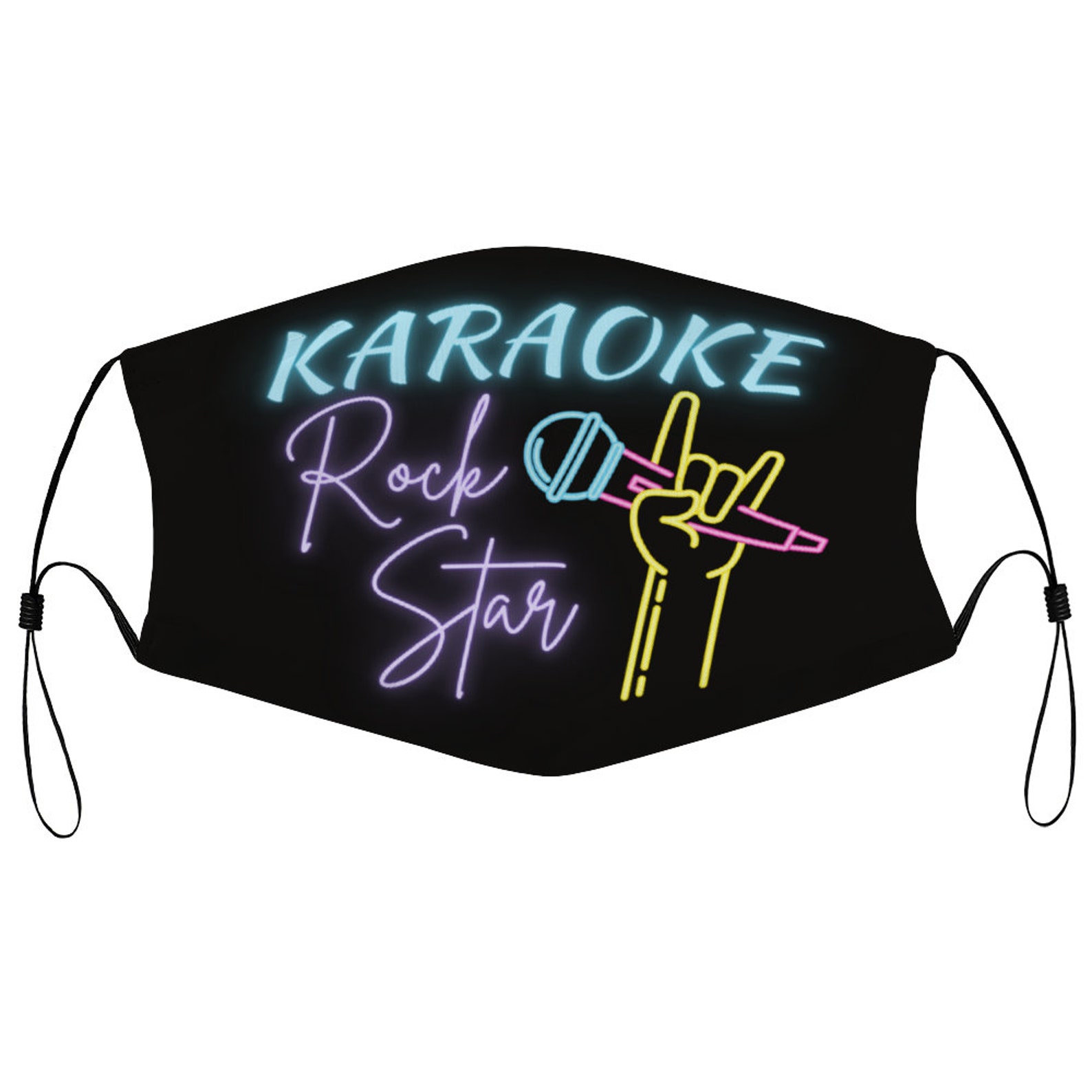 Karaoke Rock Star Neon Singing Microphone Black Cloth Face Mask With 2 ...