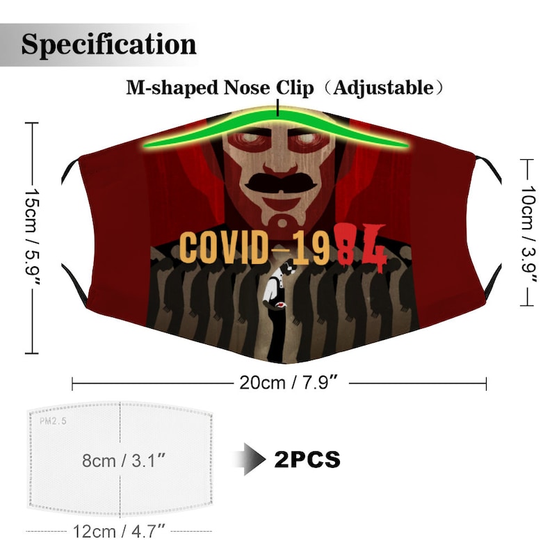 Orwell Covid-1984 Rebel Anti Cloth Face Mask 2 Replaceable Filters Dust ...