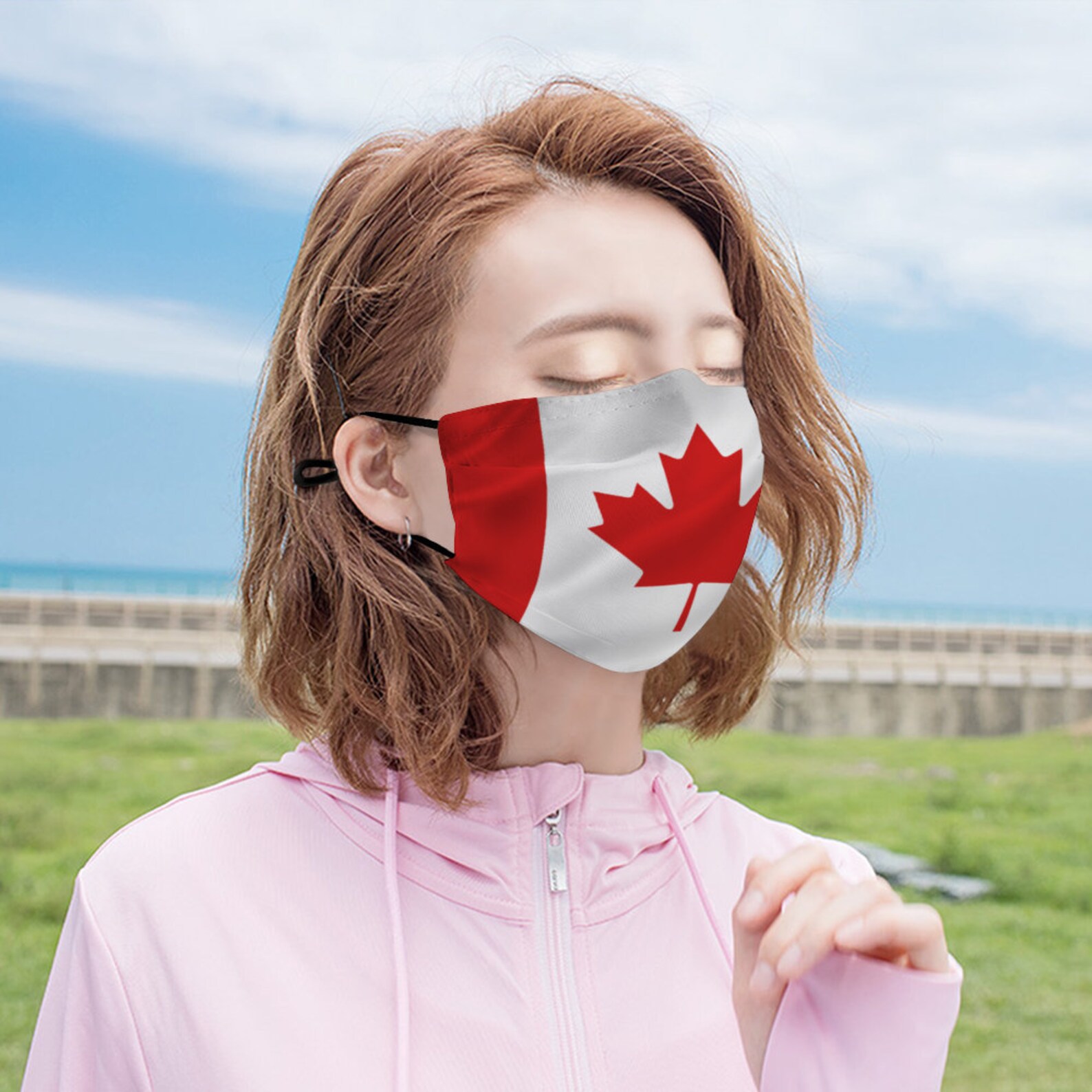 Canadian Flag Canada Maple Leaf Banner Red White Cloth Face Mask With 2 ...
