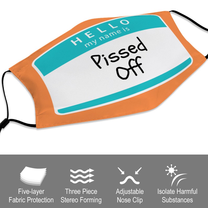 Hello Name Pissed off Rebel Anti Cloth Face Mask W/ 2 Replaceable ...